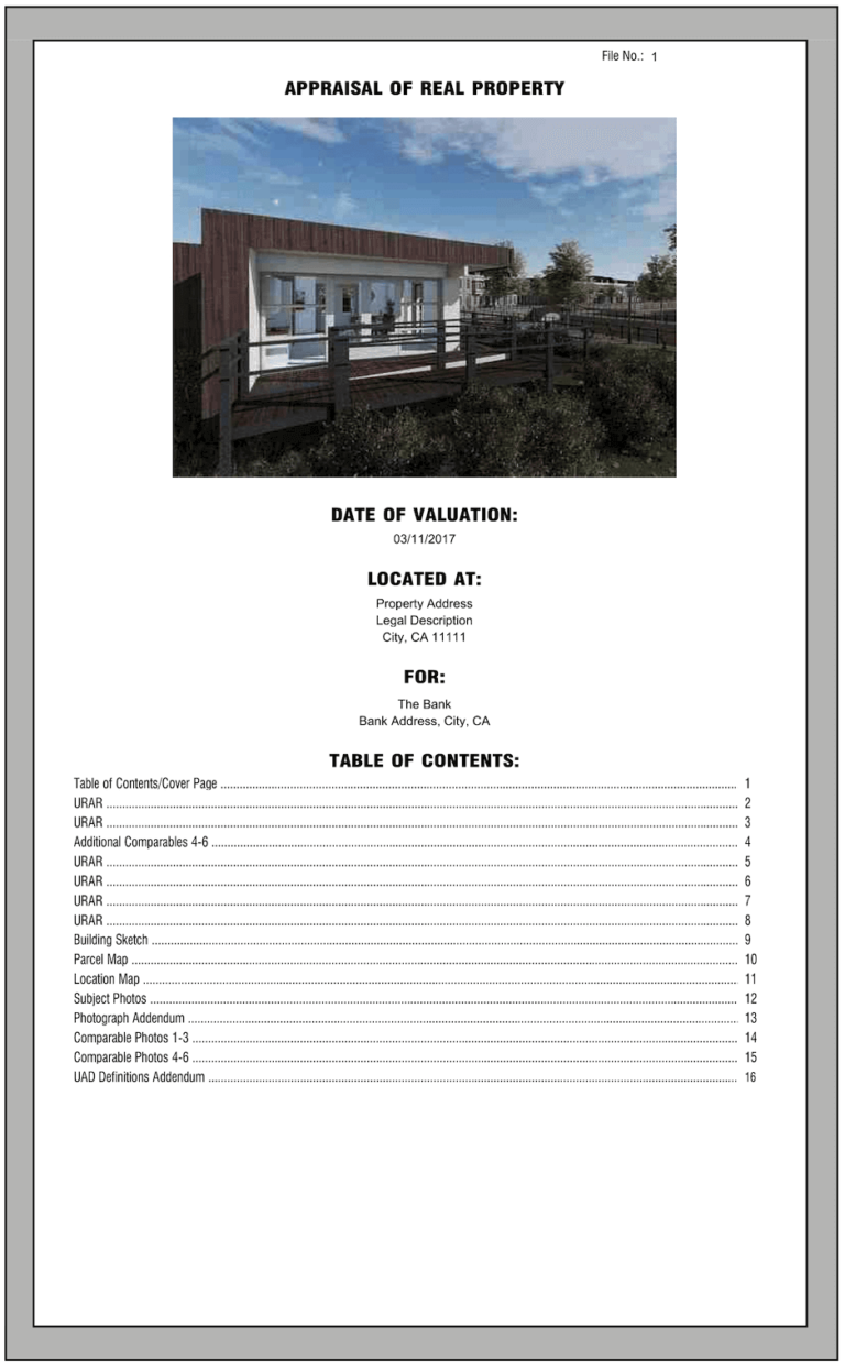 Uniform Residential Appraisal Report Example (Form 1004 Sample) - RealVals