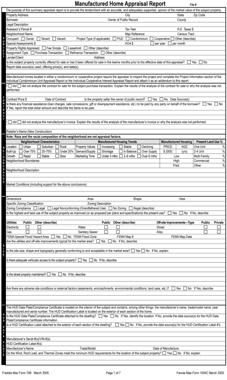 1004C Appraisal Form - Manufactured Home - Realvals